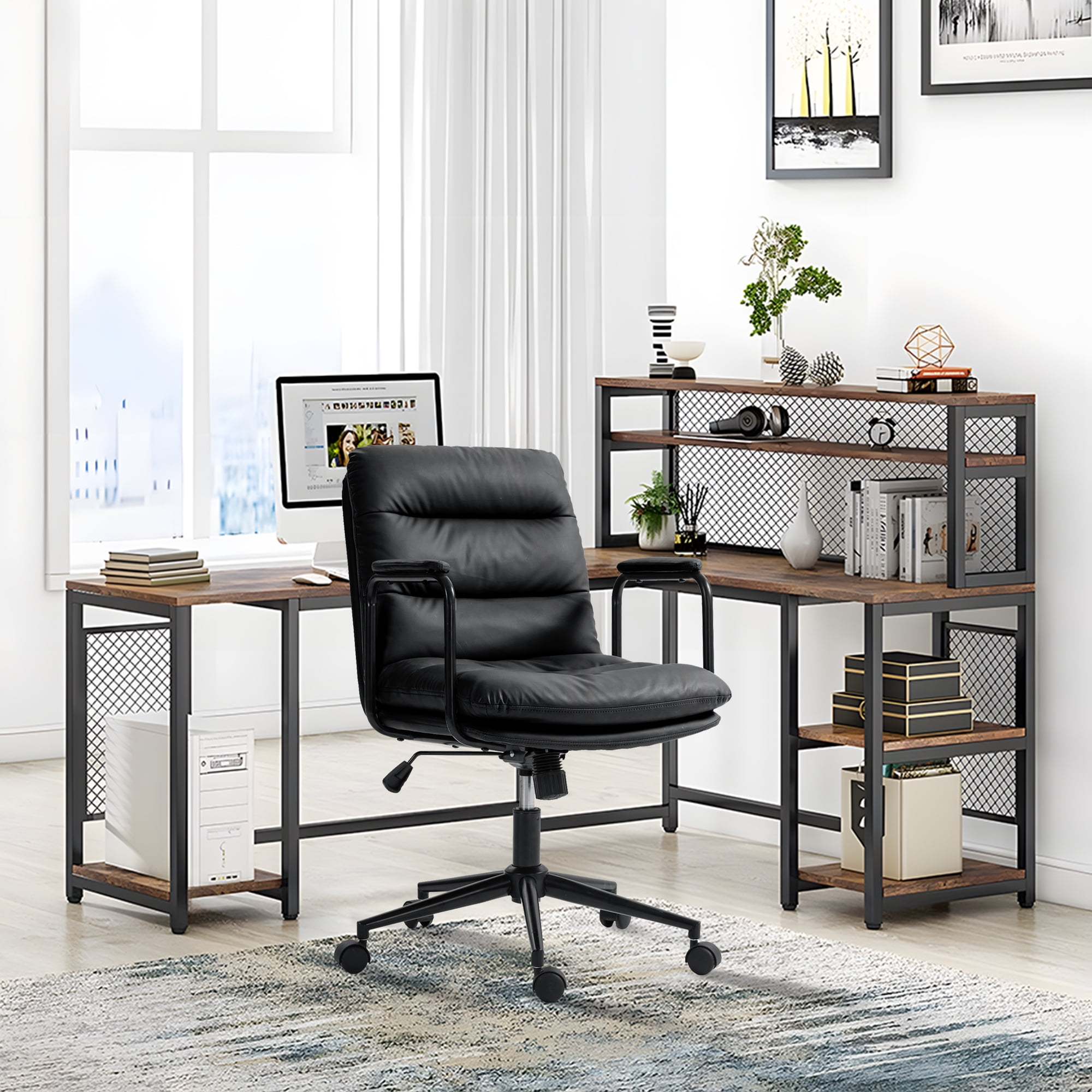 DONICK Mid Back Home Office Desk Task Chair with Wheels and Arms Chair ...