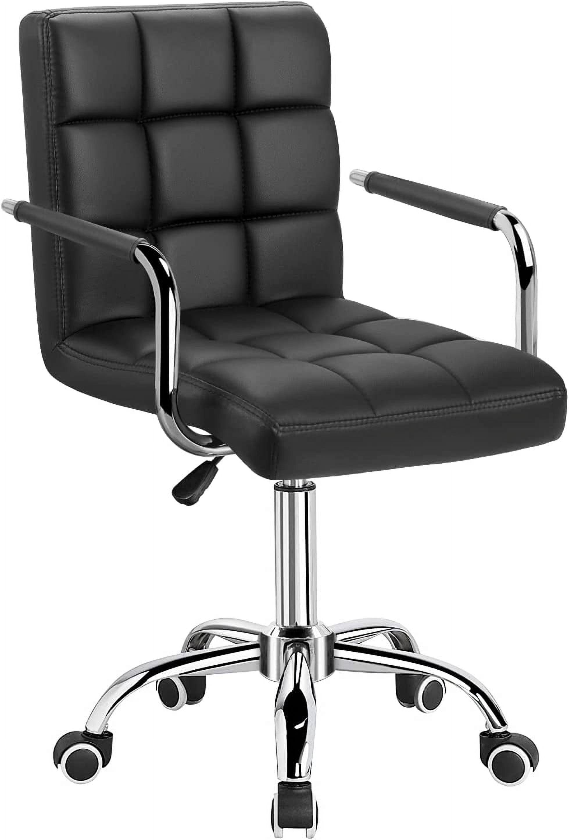 Mid-Back Office Task Chair Ribbed PU Leather Executive Modern ...