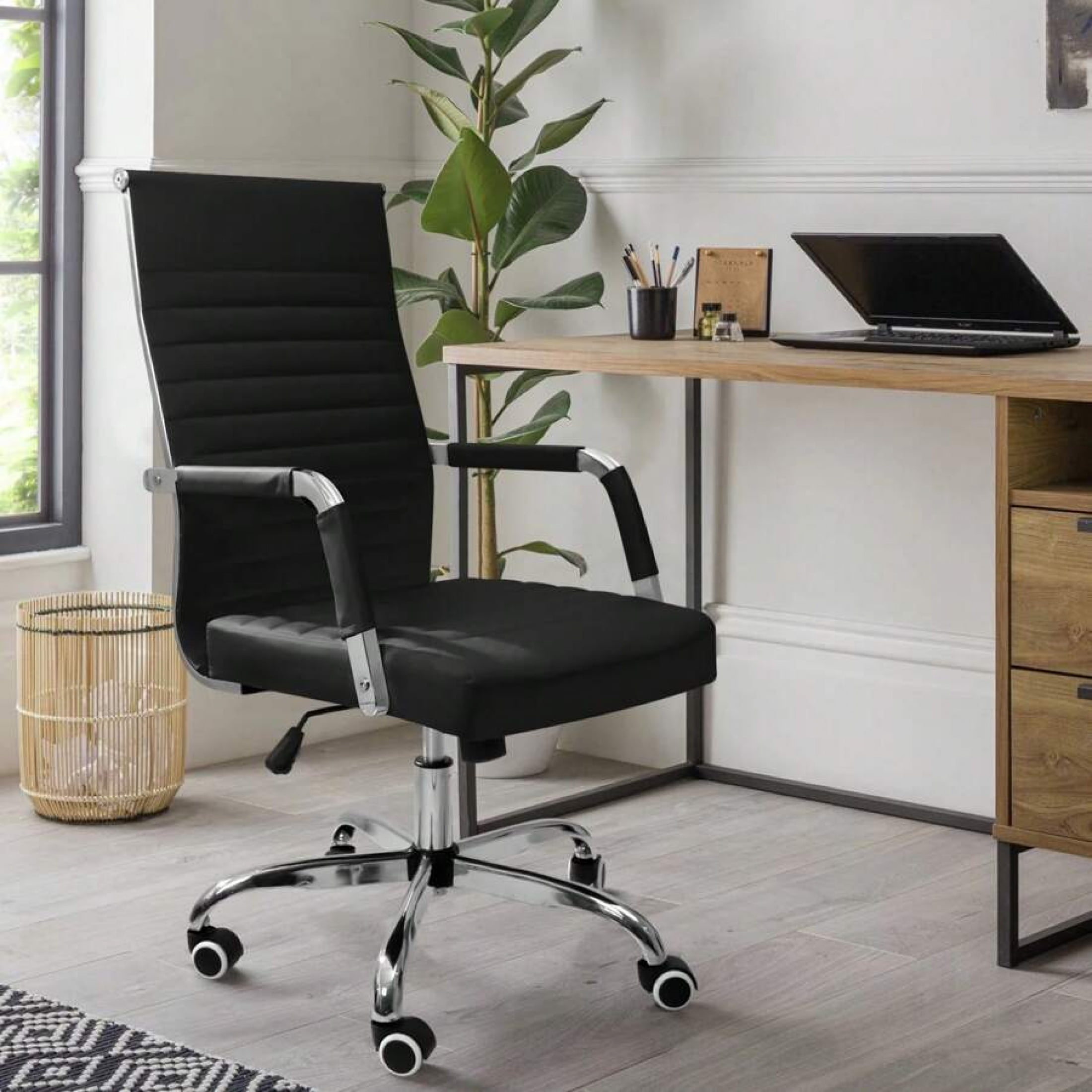 Mid-Back PU Leather Adjustable Swivel Executive Conference Task Chair ...