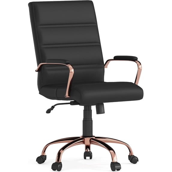 Mid-Back Swivel LeatherSoft Desk Chair with Padded Seat and Armrests ...