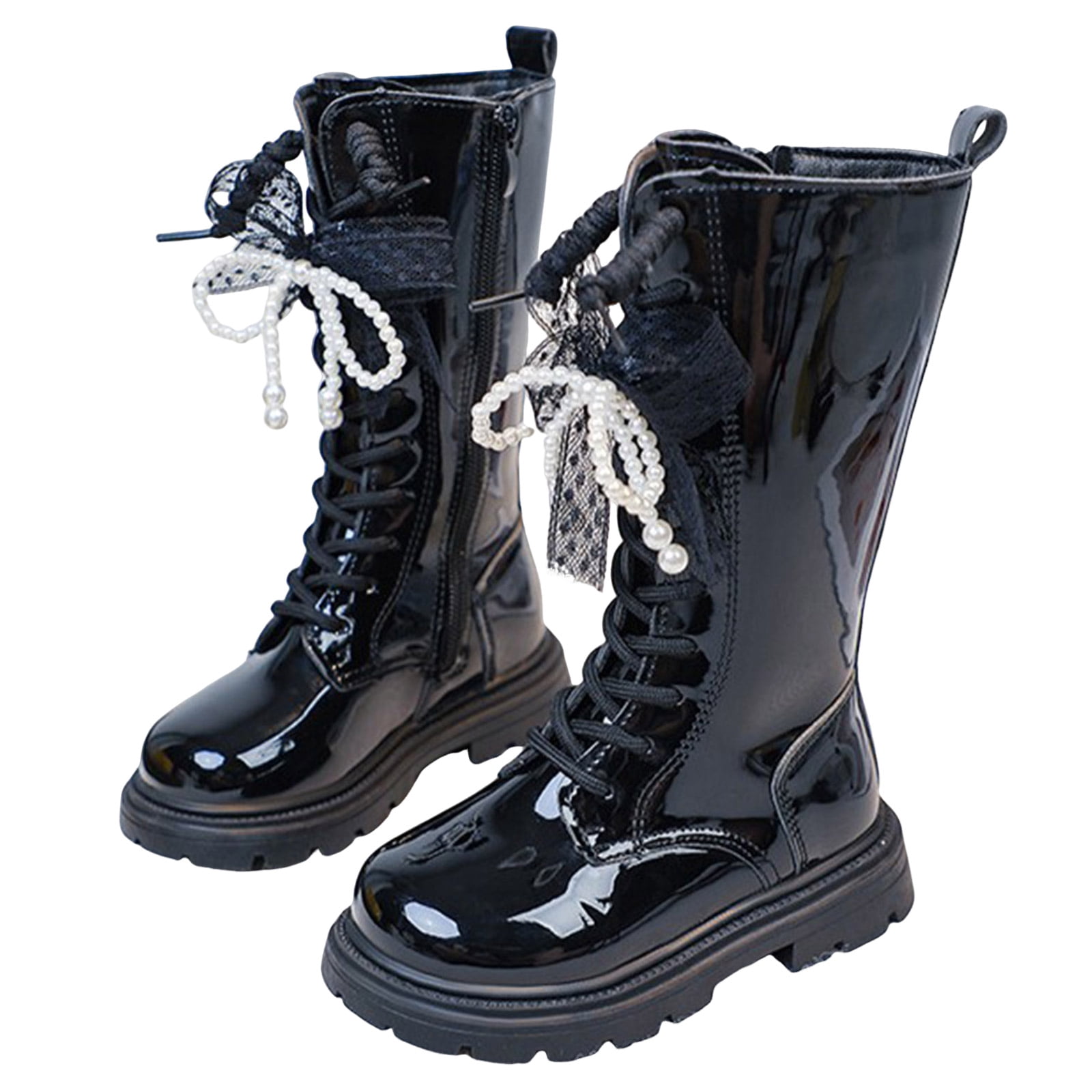 Mid Calf Combat Boots for Girls Waterproof Leather Winter Warm Lace up ...