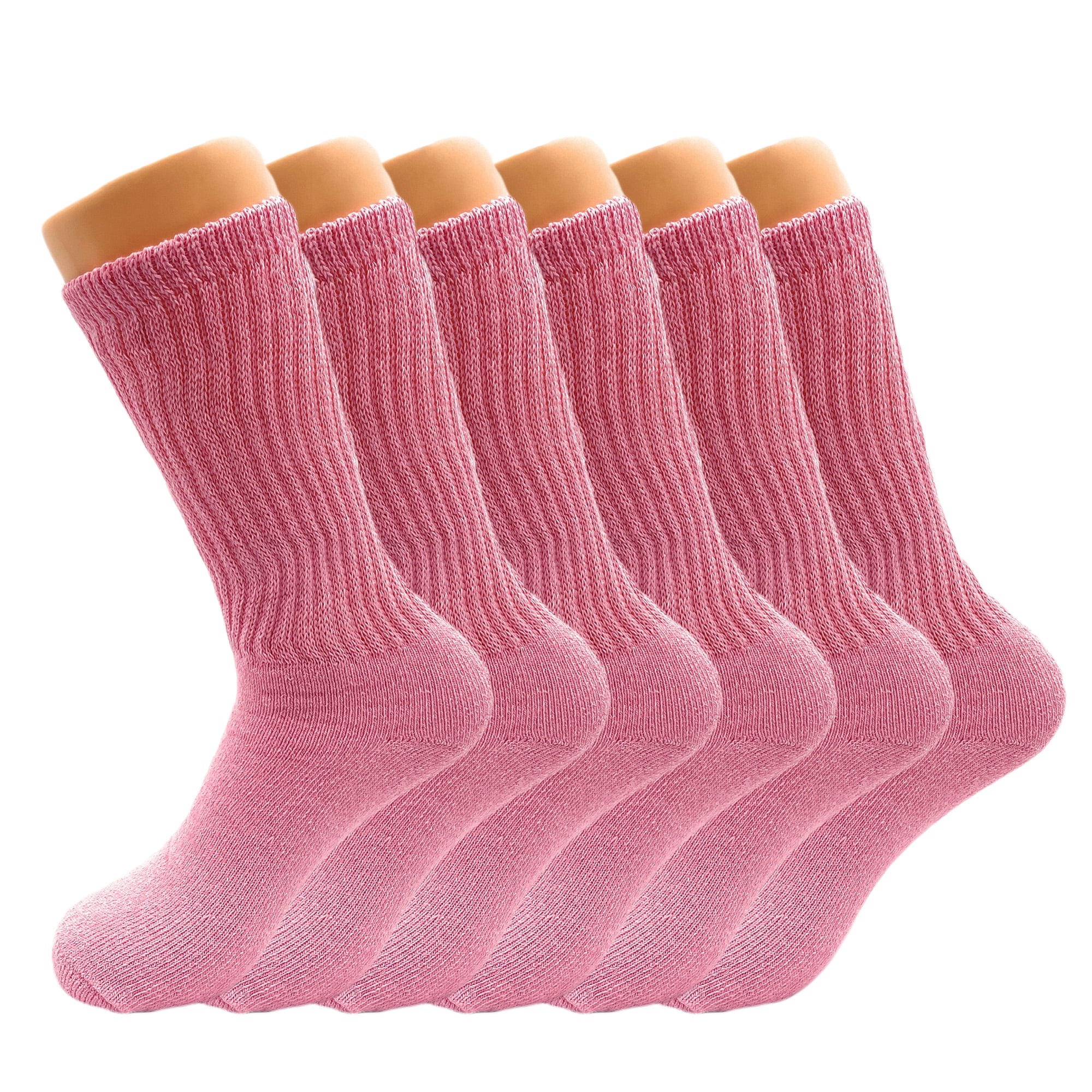 Mid Calf Crew Socks for Women Pink Cotton Socks Size 9-11 6 Pairs ...