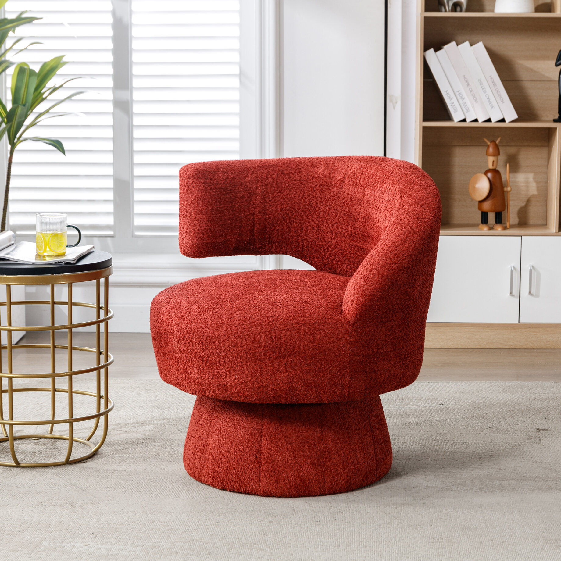 Mid Century 360 Degree Swivel Cuddle Barrel Accent Sofa Chairs, Round ...