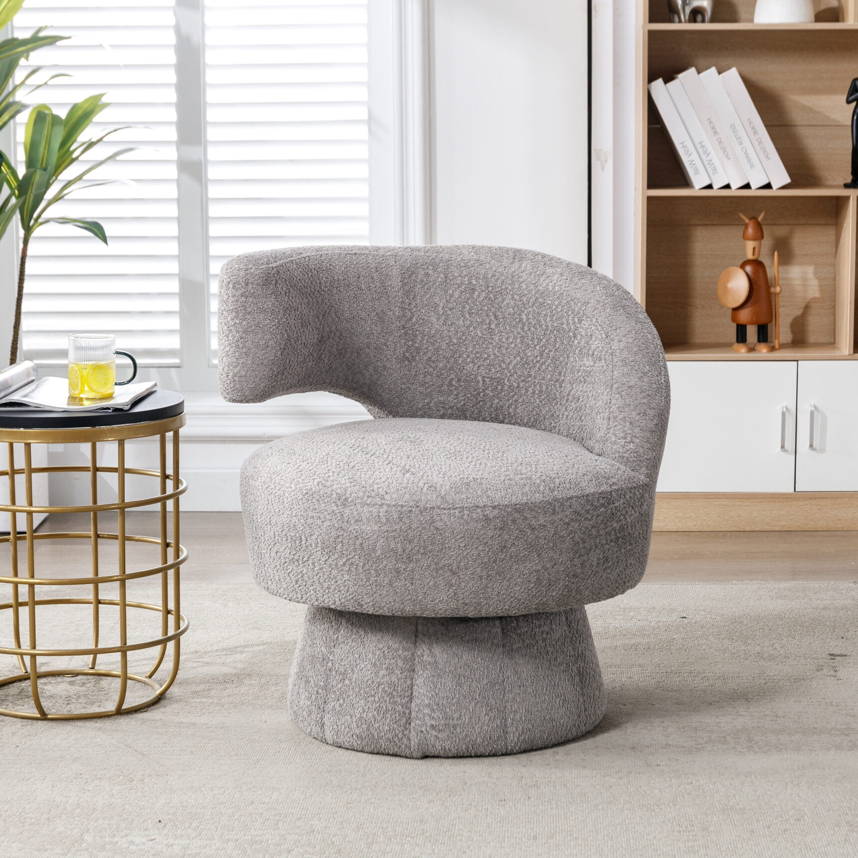 Mid Century 360 Degree Swivel Cuddle Barrel Accent Sofa Chairs, Round ...