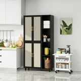 Mid-Century 4 Doors Cabinet with 4 Exterior Shelves & 4 Adjustable ...
