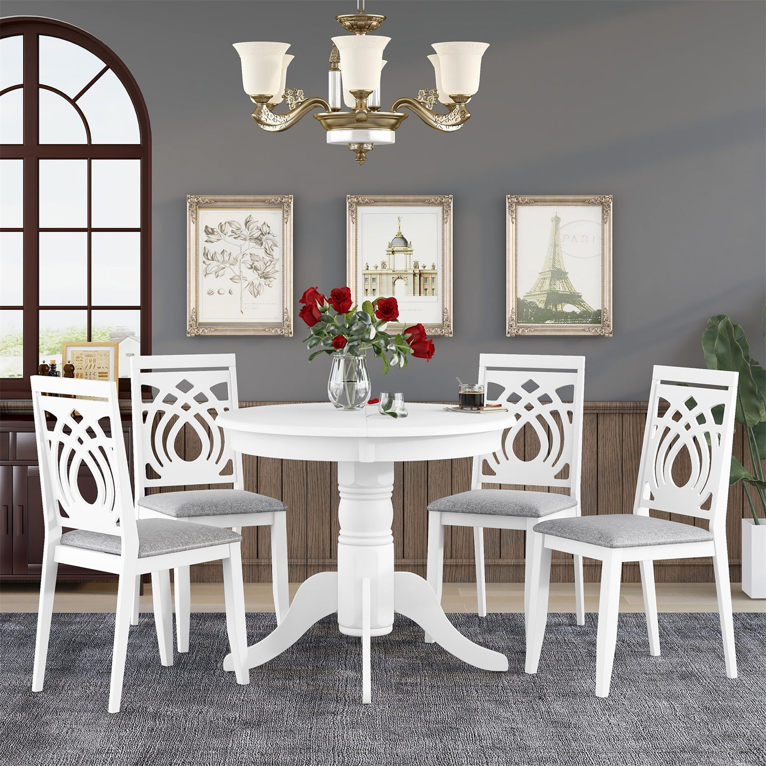 Mid-Century 5-Piece Extendable Round Dining Table Set with 4 ...