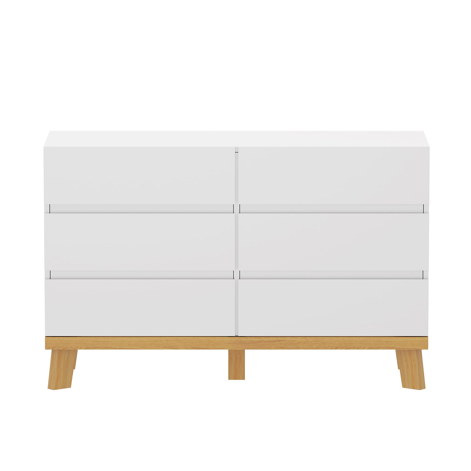 Mid-Century 6 Drawer Dresser MDF Storage Cabinet for Bedroom Living ...