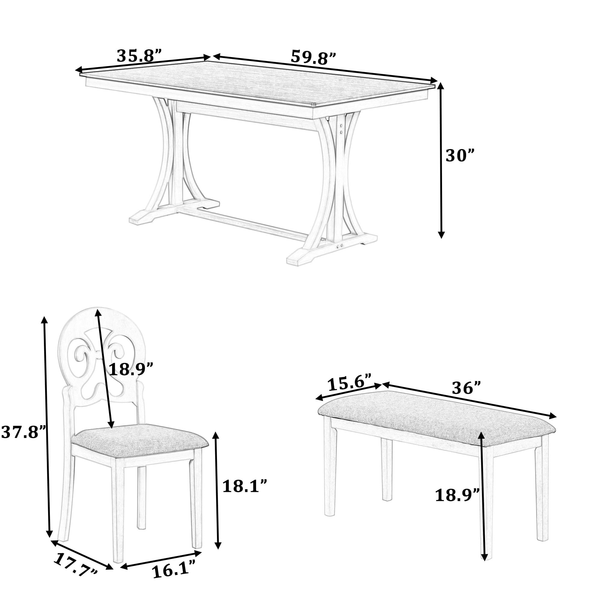 Mid-Century 6-Piece Trestle Table Set with Victorian Round Chairs and ...