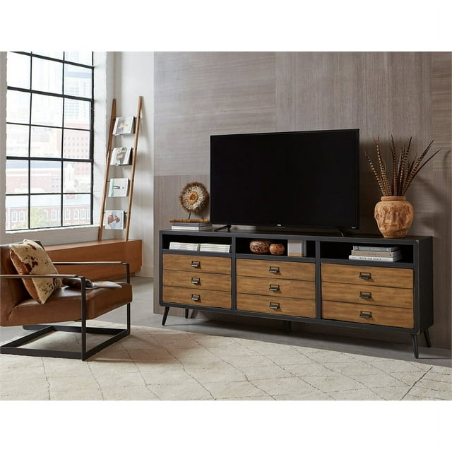 Mid-Century 80" TV Console Entertainment Stand Fully Assembled Black ...