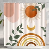 Mid Century Abstract Boho Orange Aesthetic Shower Curtain Set, Spring ...