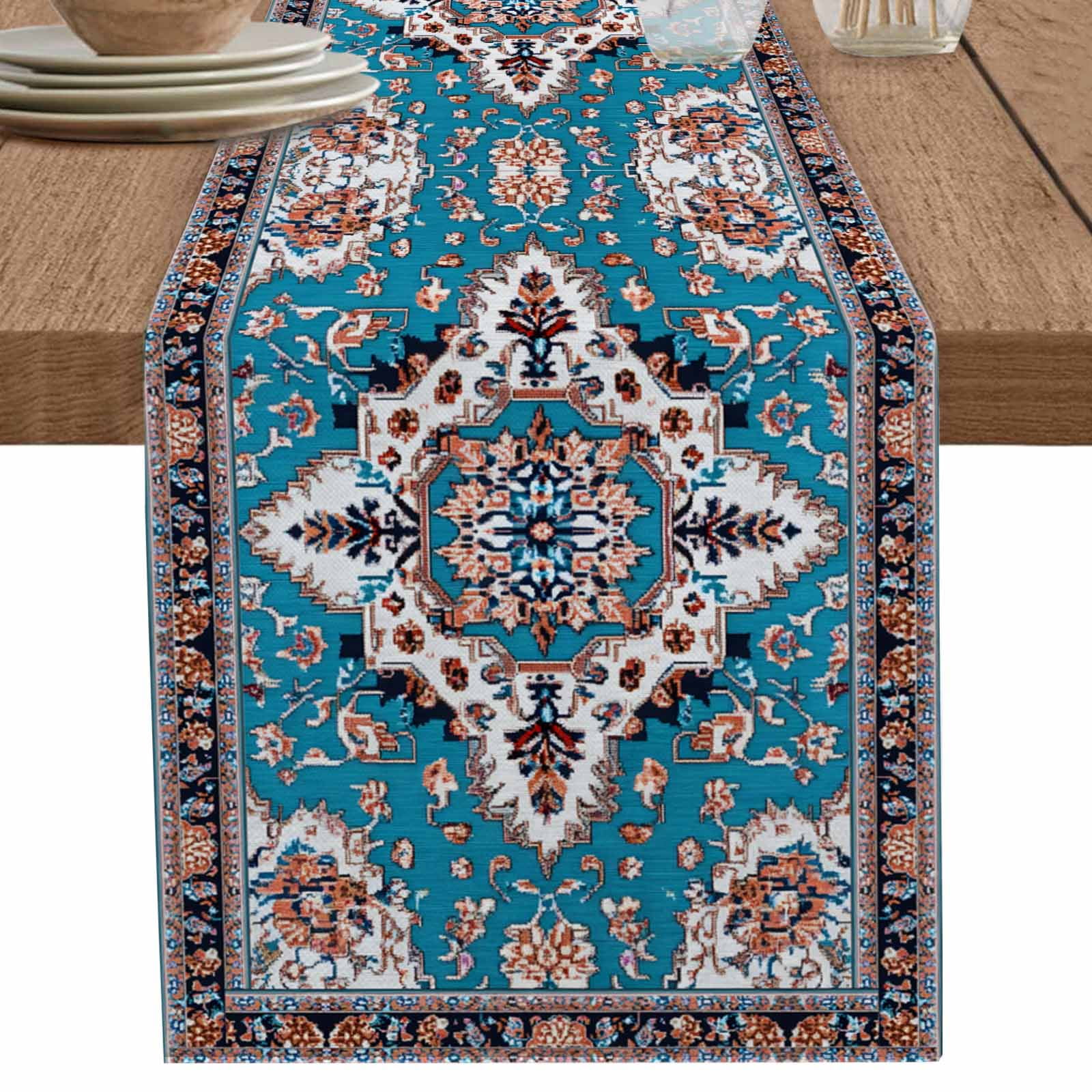 Mid Century Abstract Boho Pattern Table Runner-70 Inch Long Terracotta ...