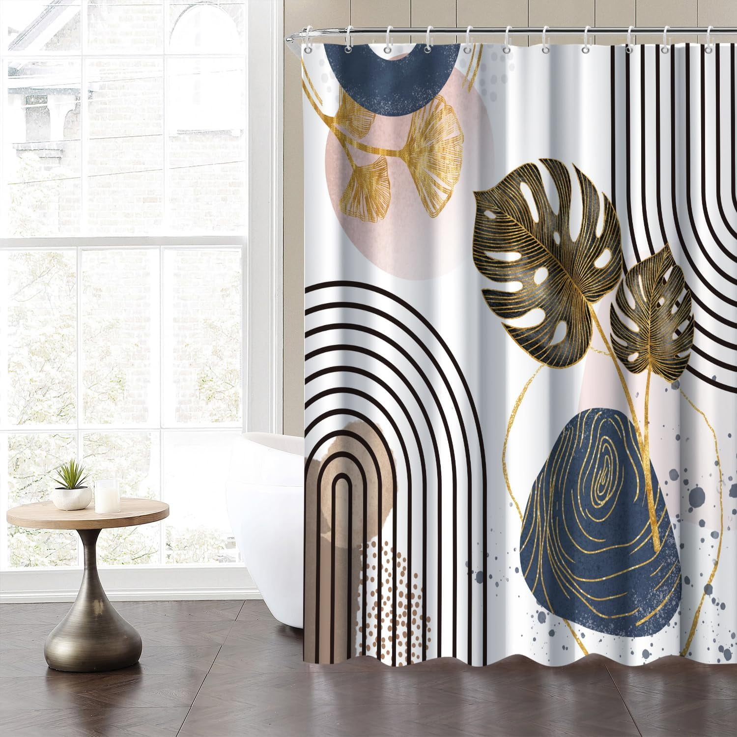 Mid Century Abstract Boho Shower Curtain Bathroom Set Semicircle