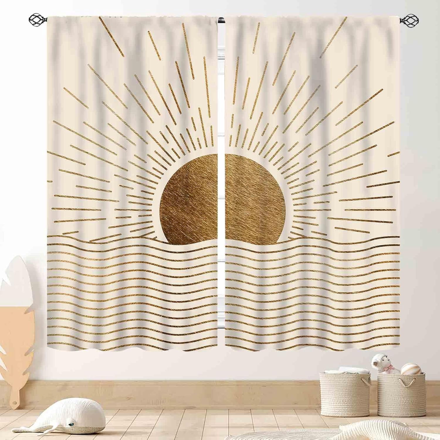 Mid Century Abstract Curtains, Boho Minimalist Sun Modern Sunset ...