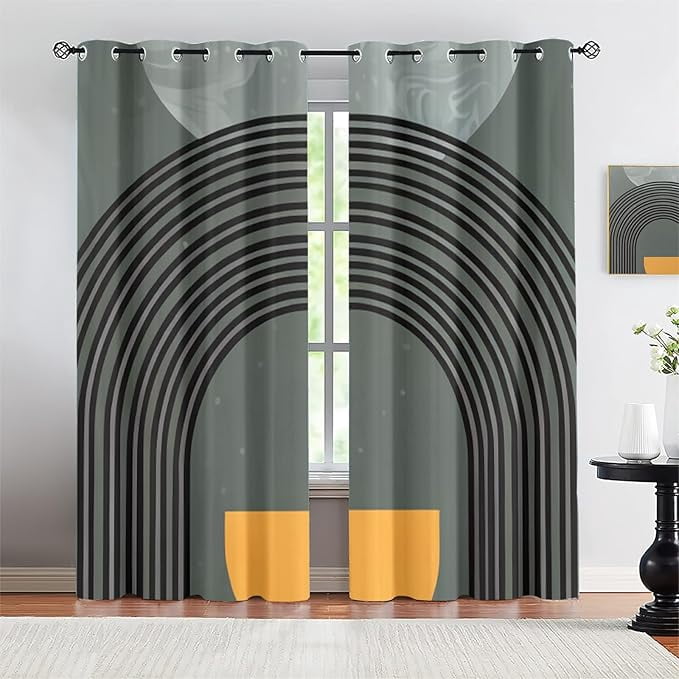 Mid Century Abstract Geometric Circles Blackout Curtains, Minimalist ...