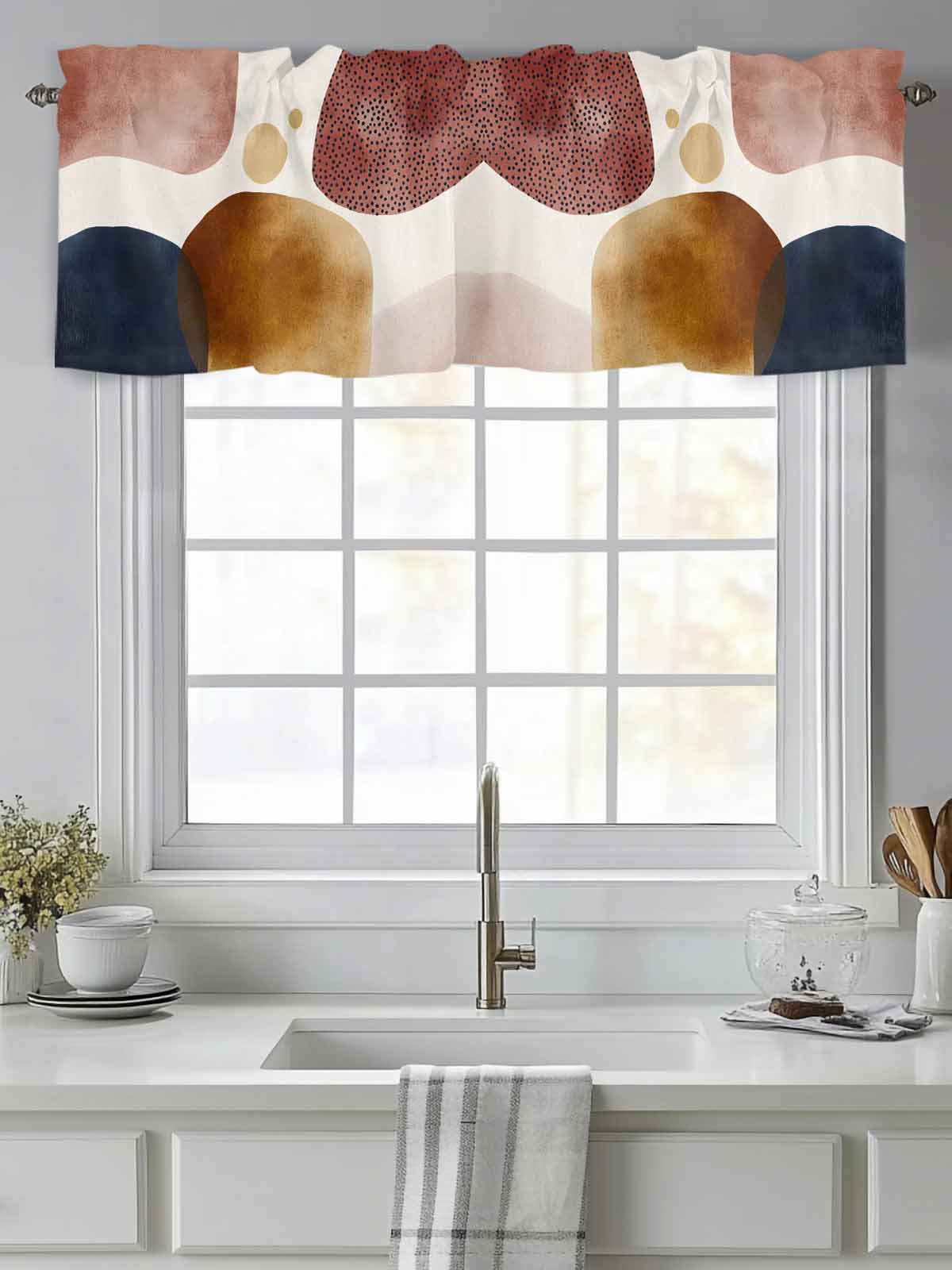 Mid Century Abstract Geometric Valances for Windows,Kitchen Valance Rod ...
