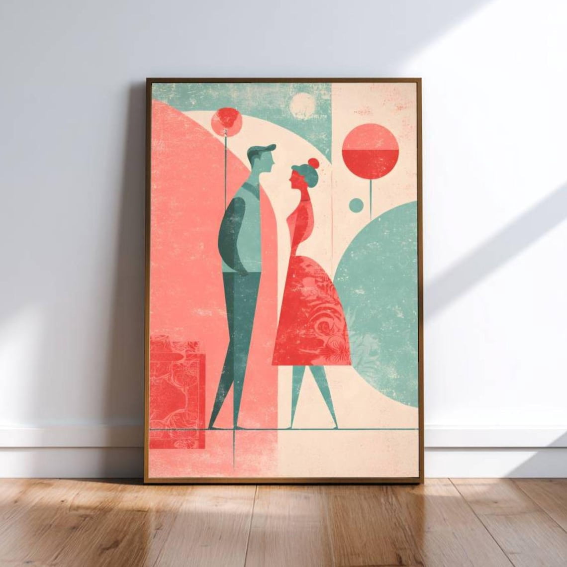 Mid Century Abstract Romance Couple Wall Art, Unframed Paper Print Size ...