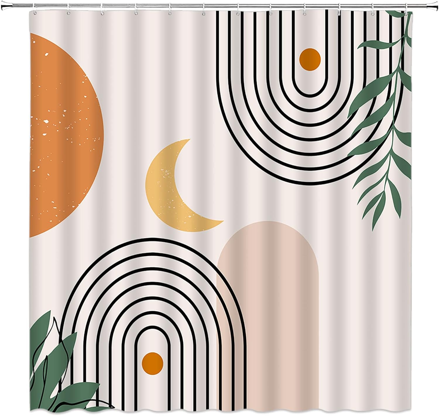 Mid Century Abstract Shower Curtain Boho Arch Sun Moon Modern Minimalistic Geometric Cute Curve ...