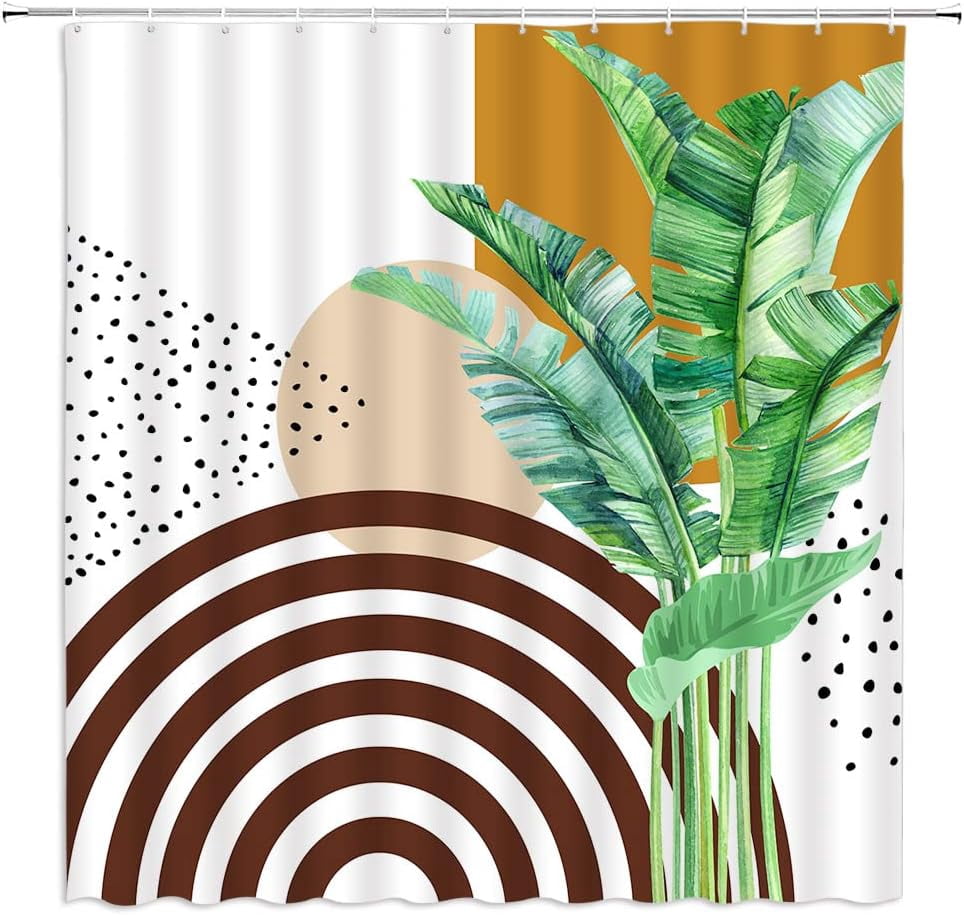 Mid Century Abstract Shower Curtain Boho Sun Arch Curve Plant Tropical ...