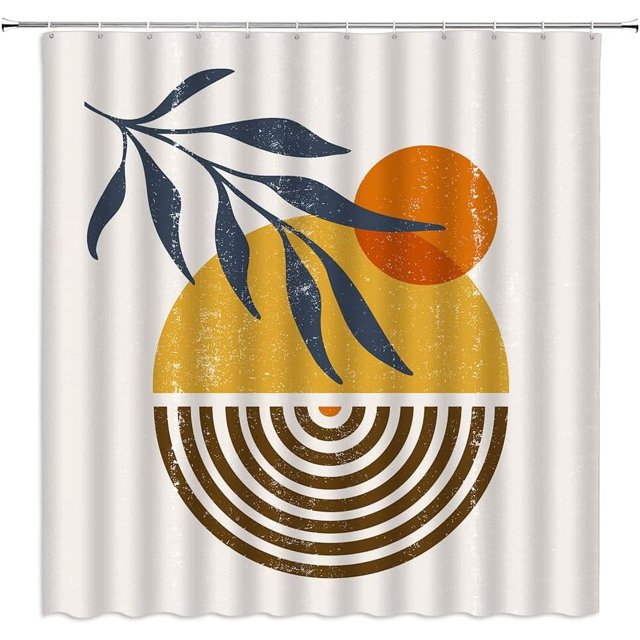 Mid Century Abstract Shower Curtain Sun Rainbow Modern Geometric