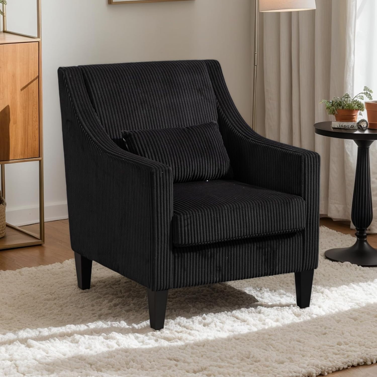 Mid Century Accent Barrel Chair, Corduroy Accent Chair with Cozy Soft ...