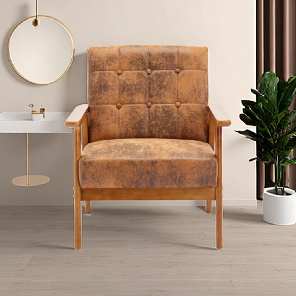 Mid Century Accent Chair, Modern Arm Chair with Retro Solid Wood, Cozy ...