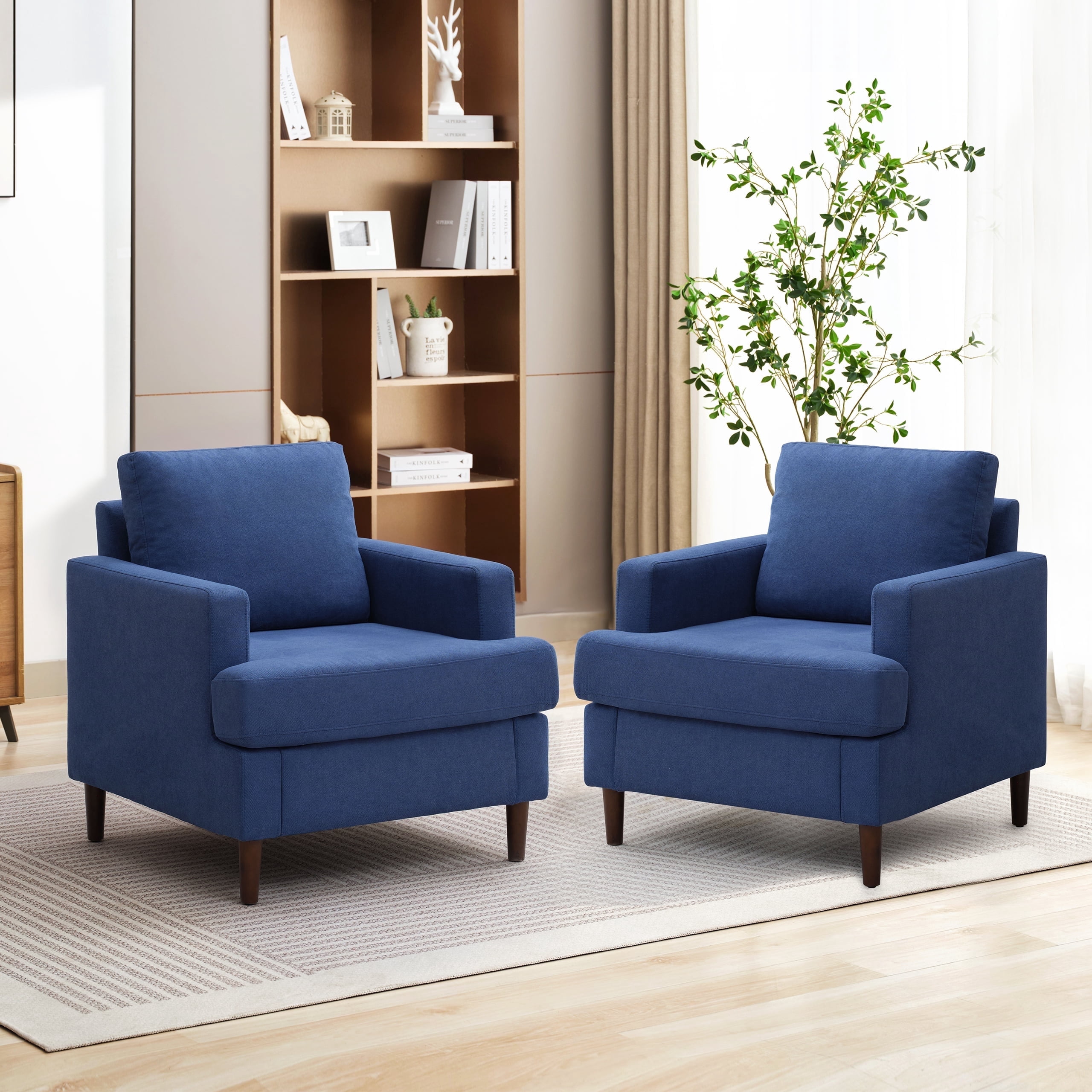 Mid-Century Accent Chair,Modern Linen Fabric Armchair for Living Room ...