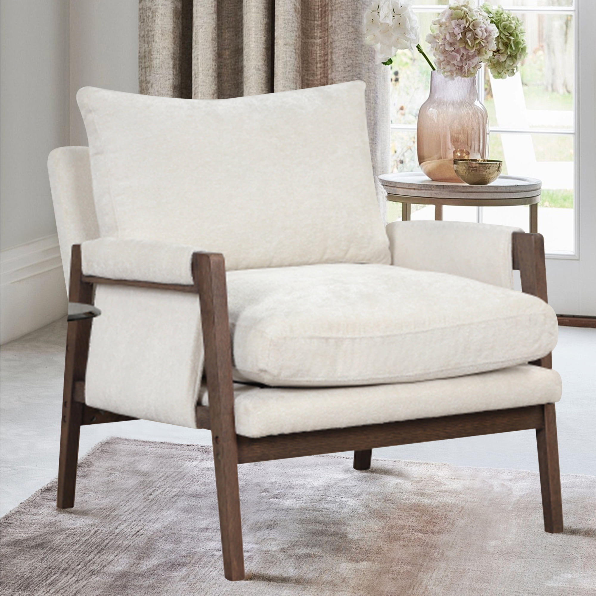 Mid-Century Accent Chair Modern Retro Leisure Chair with Solid Wood ...