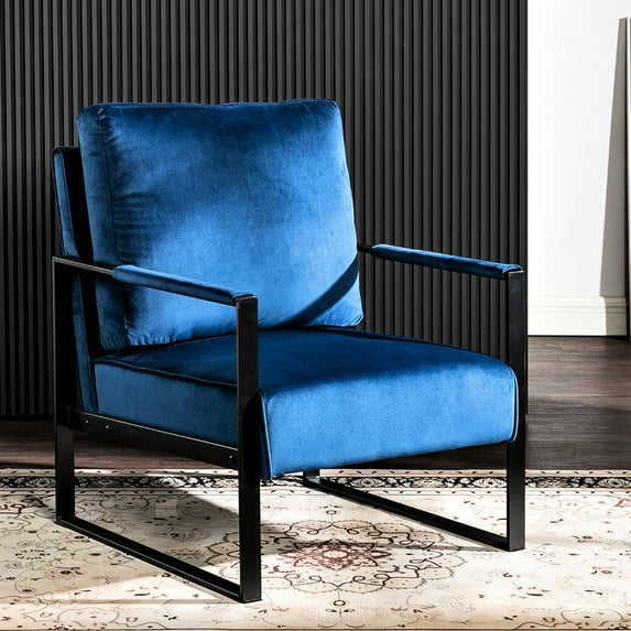 Mid Century Accent Chair | Open Square Armrests | Blue Main Color ...