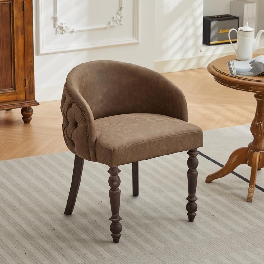 Mid-Century Accent Chair with Hand-Pulled Buckle PU Decor, Solid Wood ...