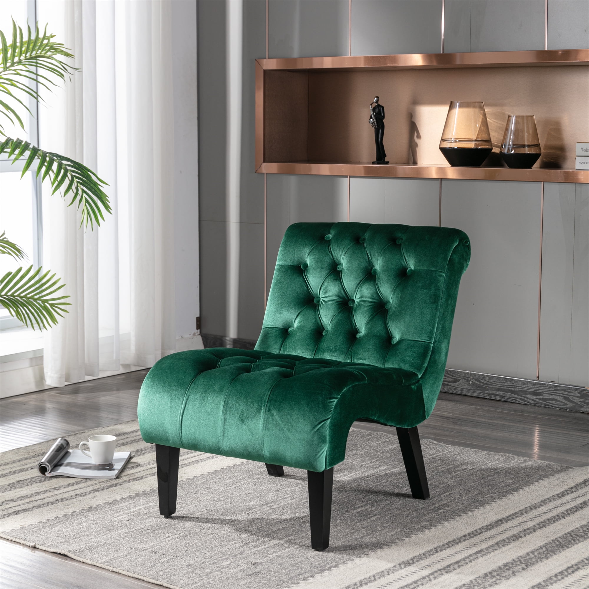 Mid Century Accent Living Room Chair, Velvet Lounge Chair with Tufted ...