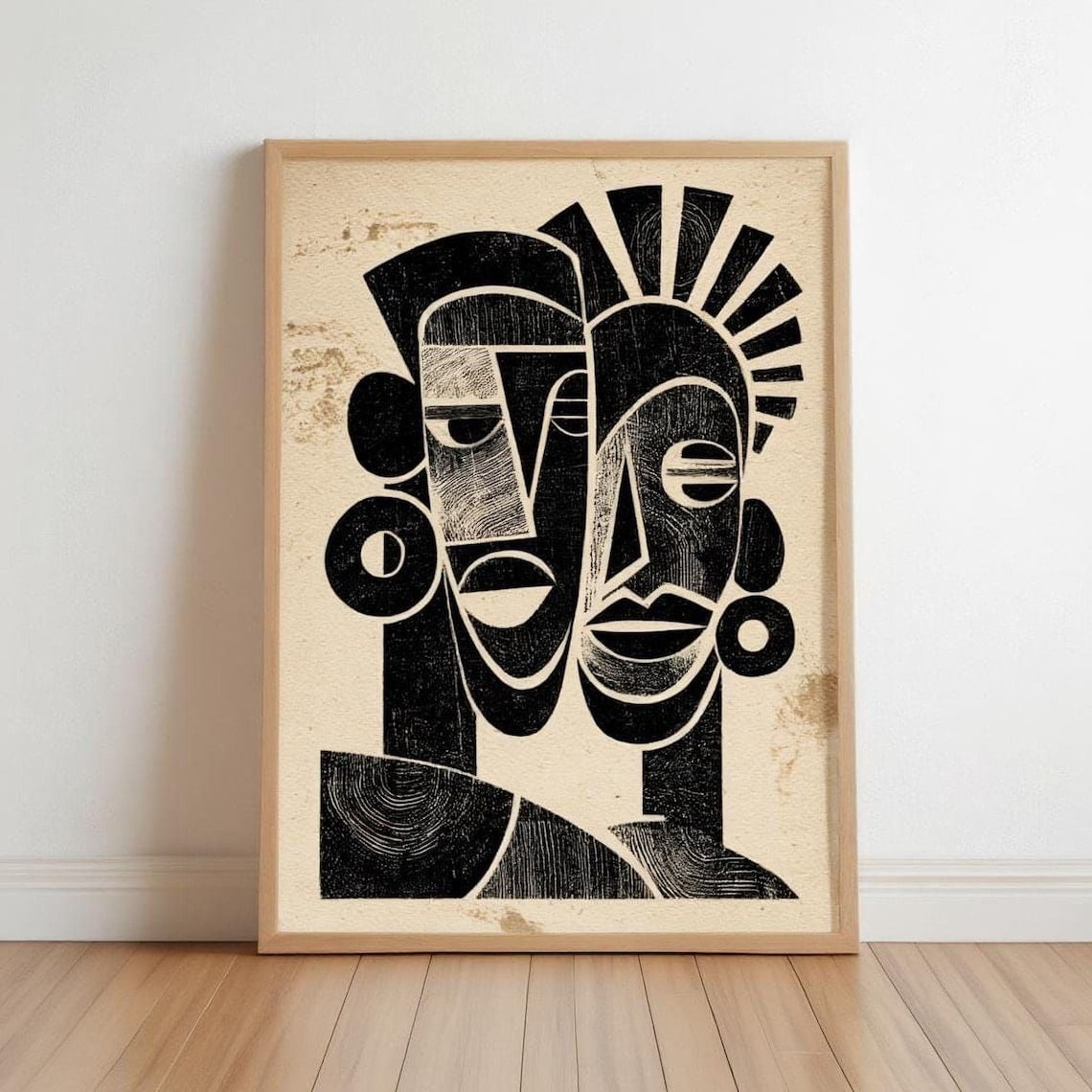 Mid Century African Mask Wall Art Print, Cubist Tribal Face, Modern ...