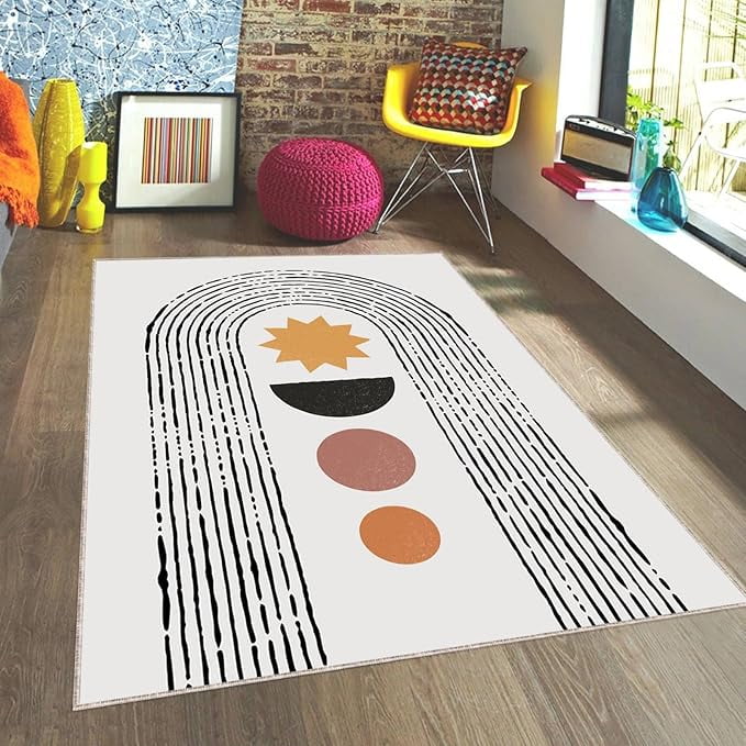 Mid Century Area Rugs, Minimalist Abstract Art Carpet, Soft Non-Skid ...