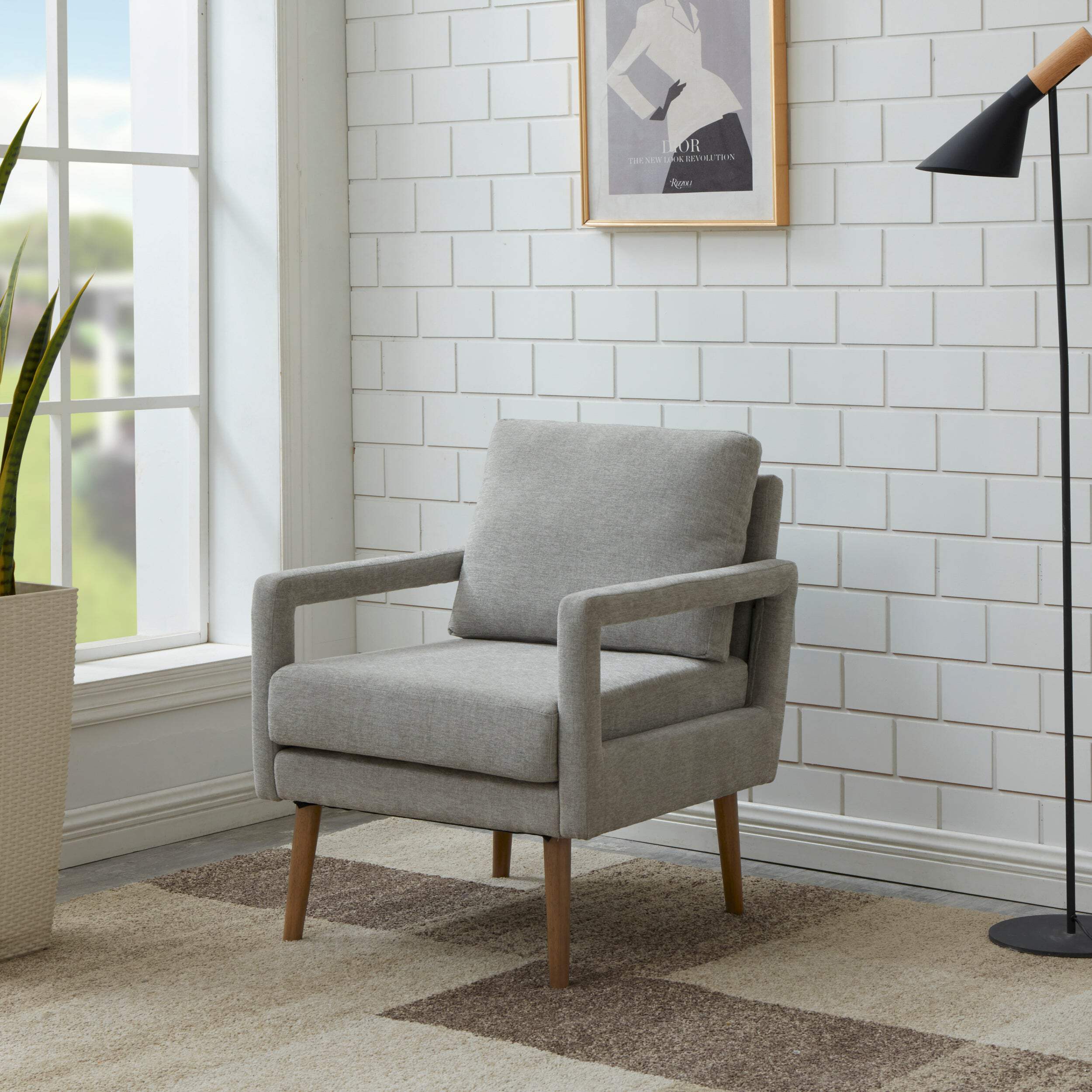 Mid Century Armchair2Pcs, Accent Chair With Wood Legs Soft Cushion For ...