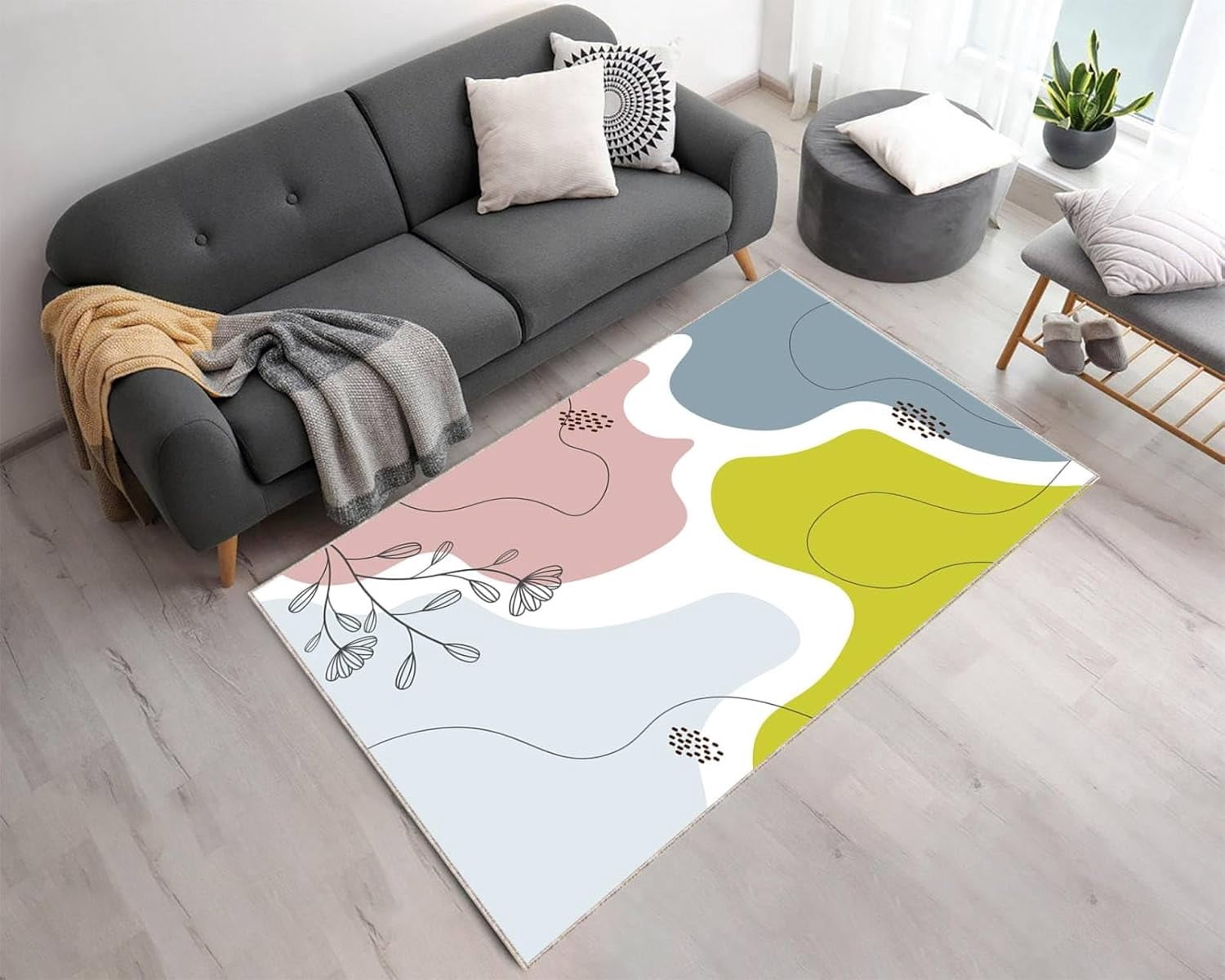 Mid Century Art Area Rug, Abstract Minimalist Style Home Decorative Rug ...
