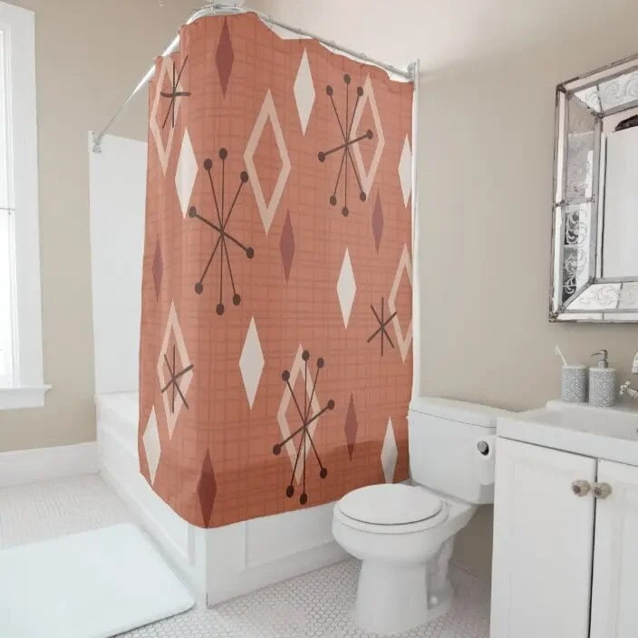 Mid Century Atomic Age Lines Starburst Abstract Art Shower Curtains