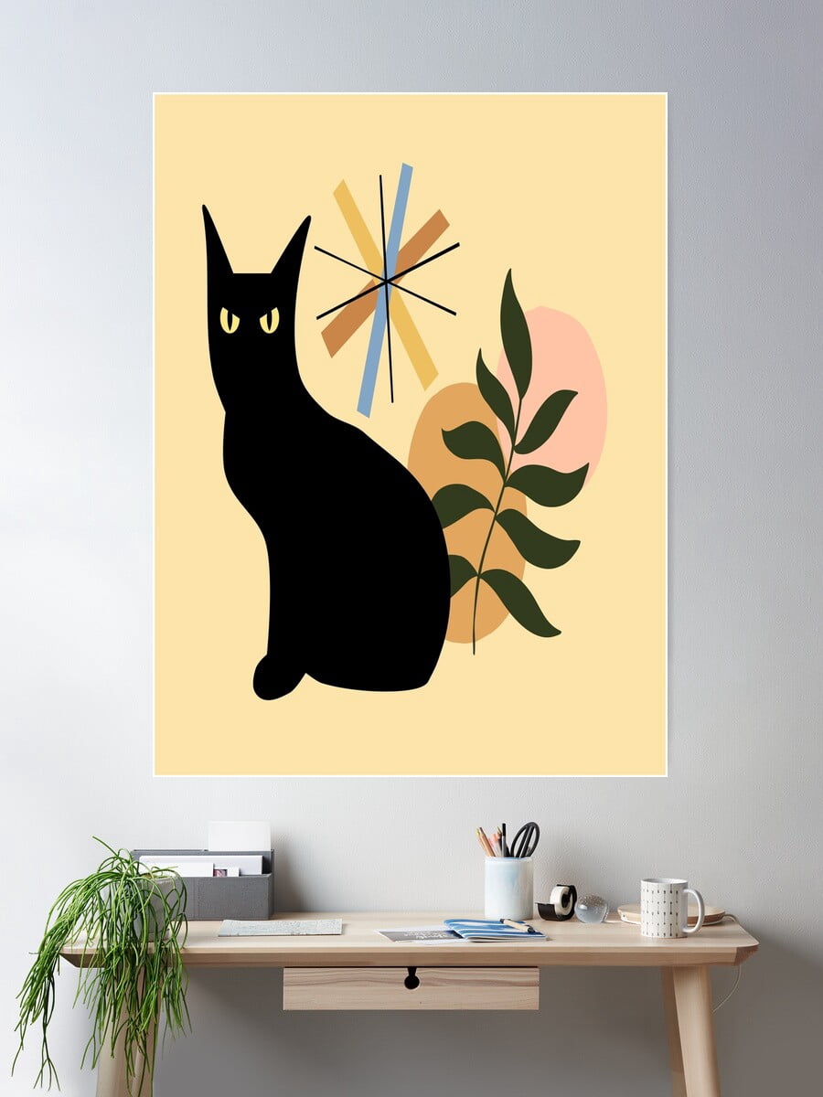 Mid Century Atomic Black Cat, Mid Century Cat,Retro Atomic Cats, Poster ...