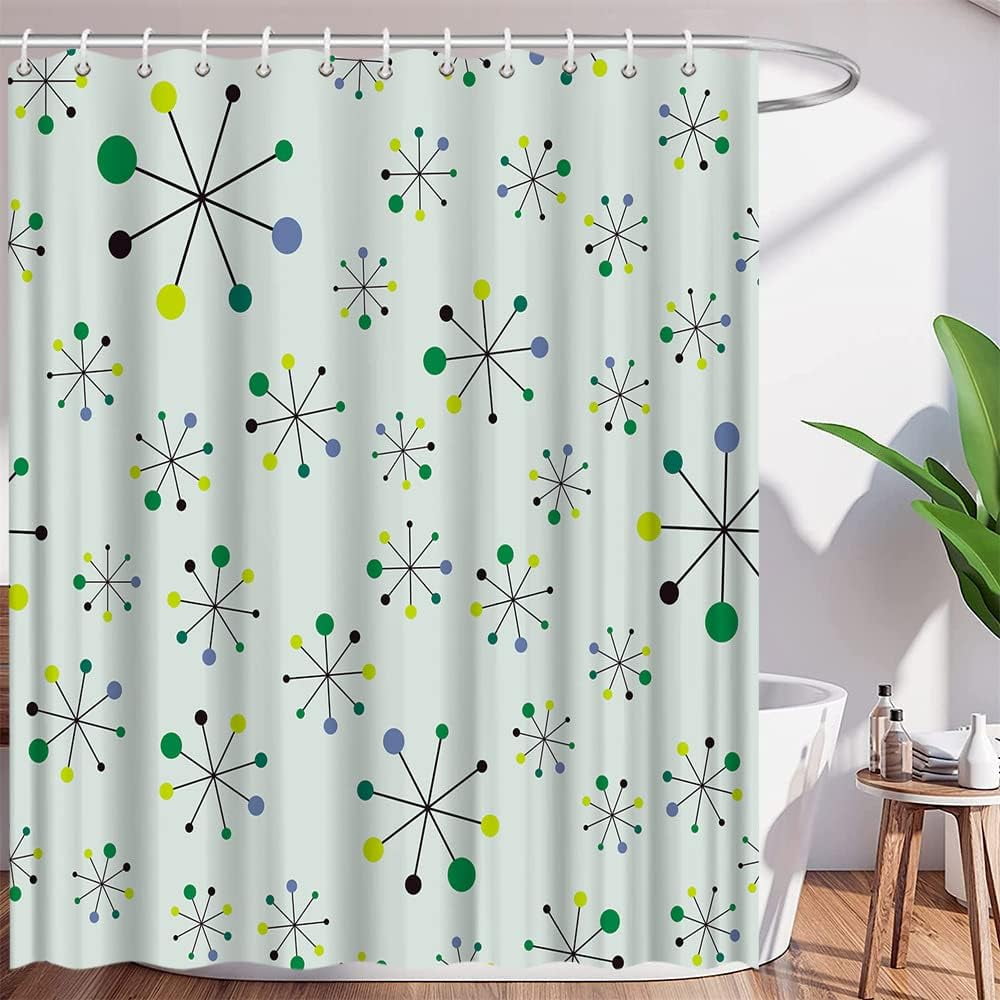 Mid Century Atomic Shower Curtain Retro Teal Green Modern Absctract ...