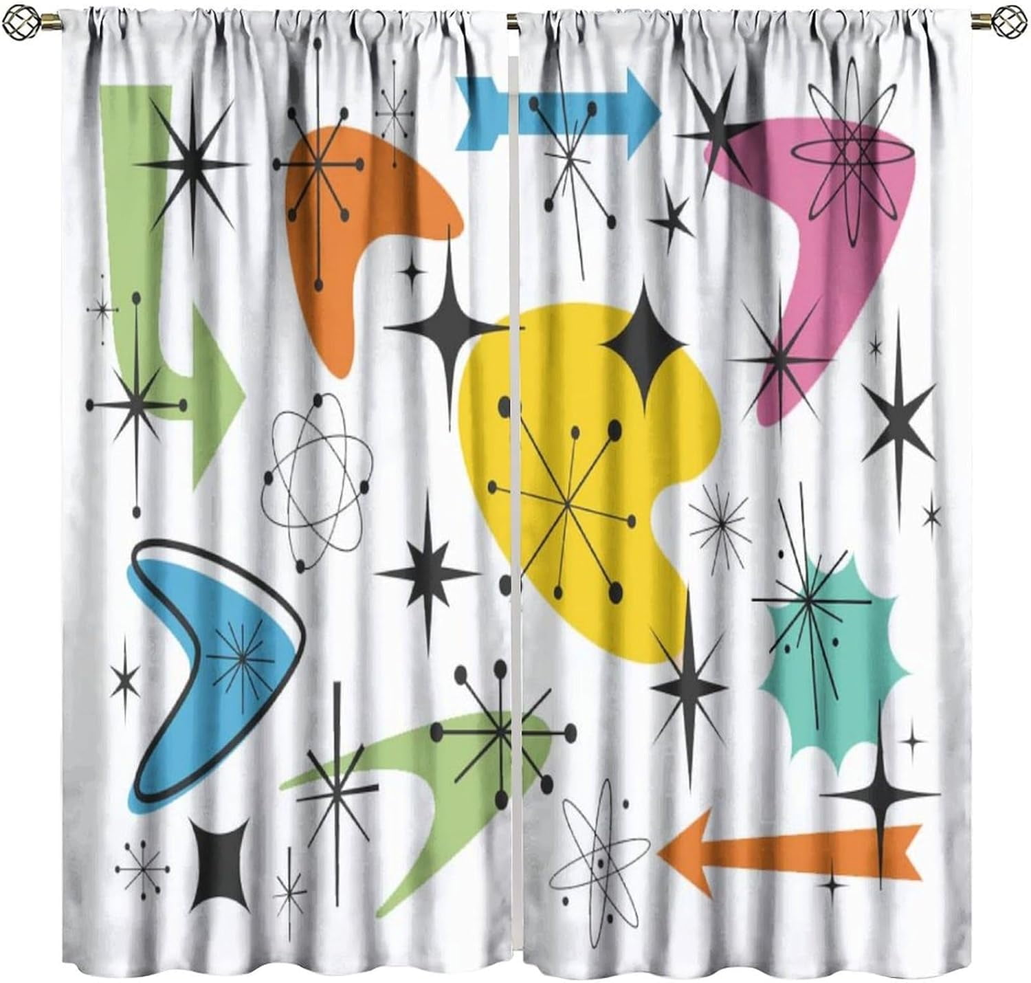 Mid Century Atomic Starbursts Curtain, Vintage Modern Abstract ...