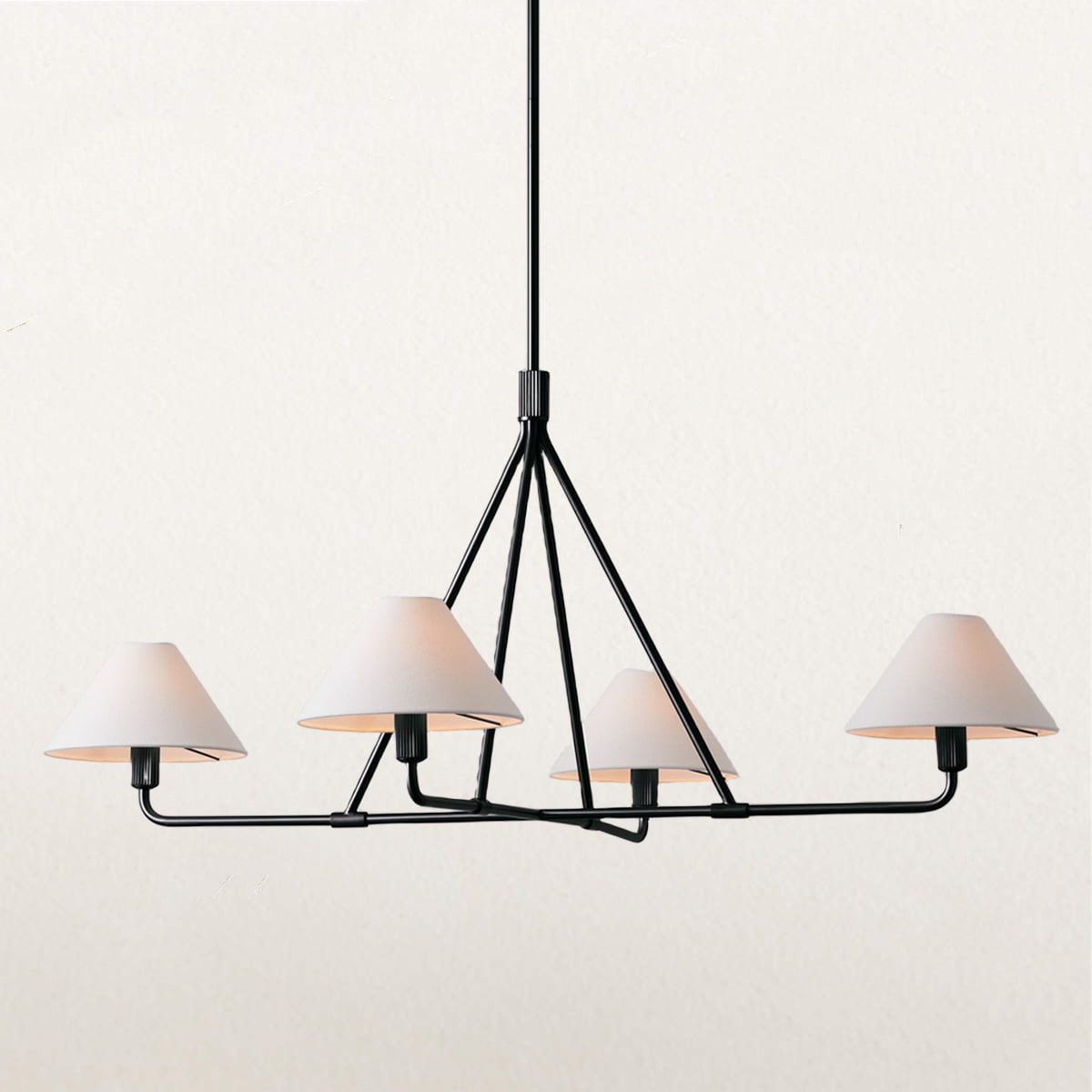 Mid-Century Black 4-Light Conical Linen Chandelier, Hand-Made Ceiling ...