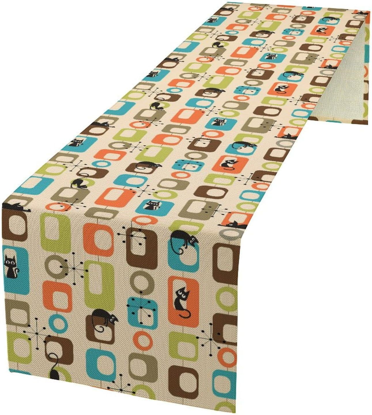 Mid Century Black Cat Table Runne Modern Absctract Geometric Atomic ...