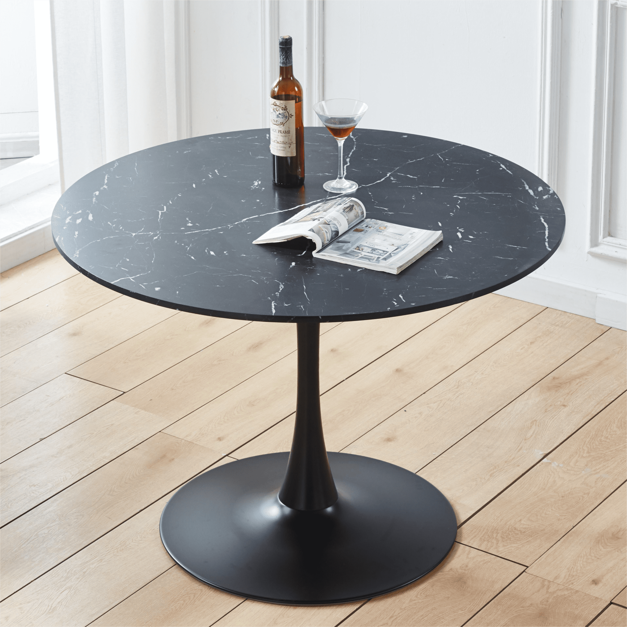 Mid Century Black Tulip Table with Round MDF Top Seats 4 6 Versatile as Dining End or Coffee Table