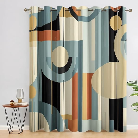 Mid Century Blackout Curtains, Retro Abstract Geometric Curtains for ...