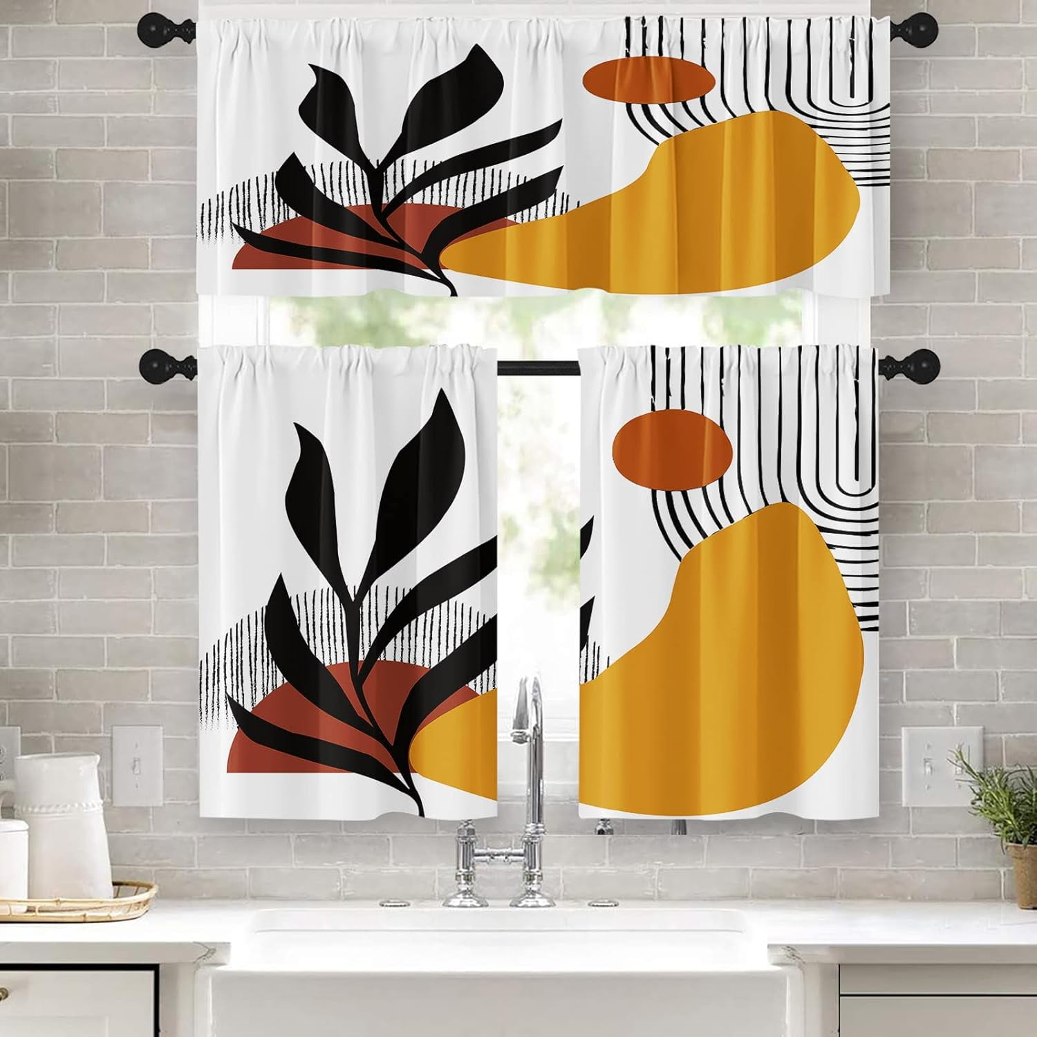 Mid Century Bohemian Kitchen Curtains Abstract Window Curtains and ...