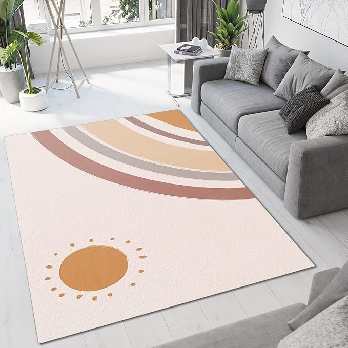 Mid Century Boho Kids Rugs, Sun Colored Line Modern Dreamy 3D Printed ...