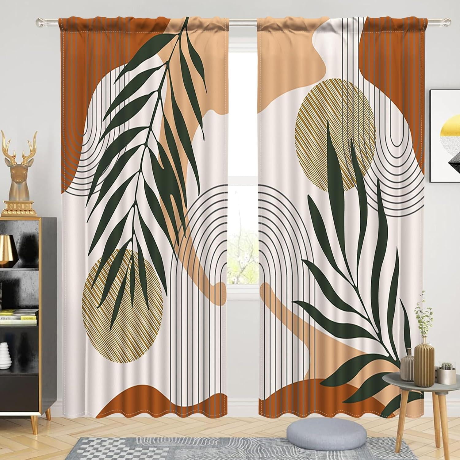 Mid-Century Boho Leaf Print Curtains 2 Panels - Walmart.com