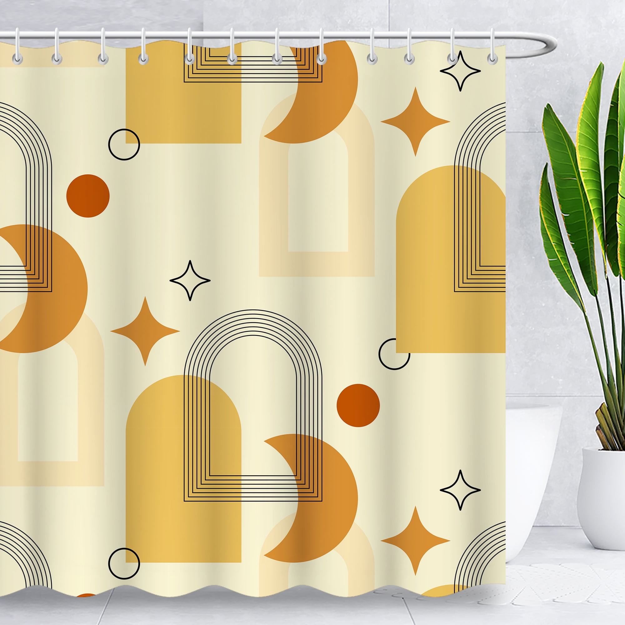 Mid Century Boho Shower Curtain Abstract Cute Sun Bathroom with 12 ...