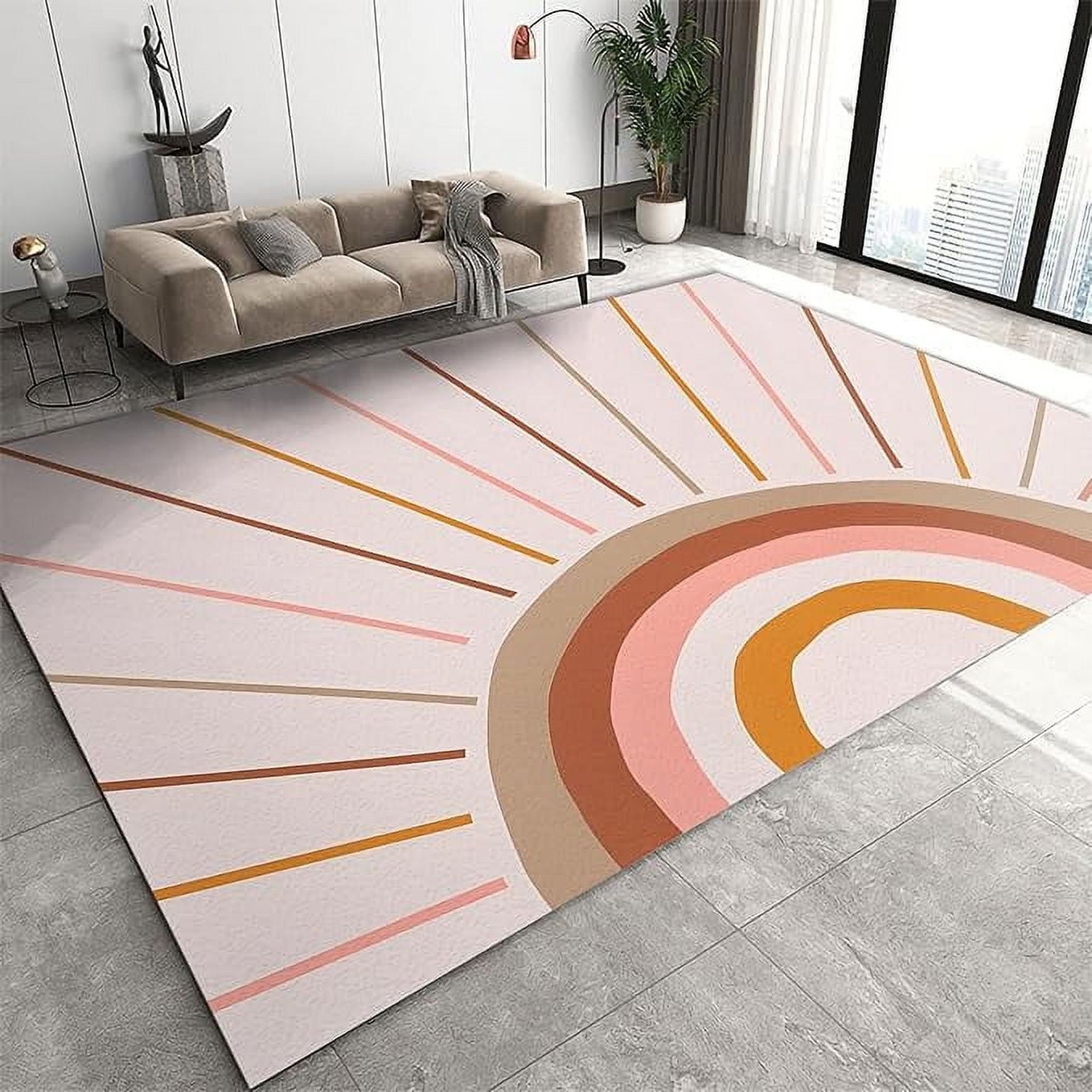 Mid-Century Boho Sun Rectangle Rug, Nordic Abstract Rainbow Nursery ...