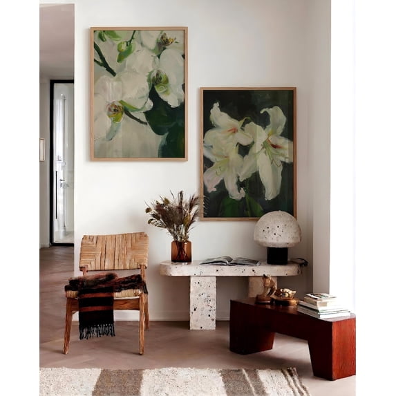 Mid Century Botanical Rustic White Orchid Lily Contemporary Japandi ...
