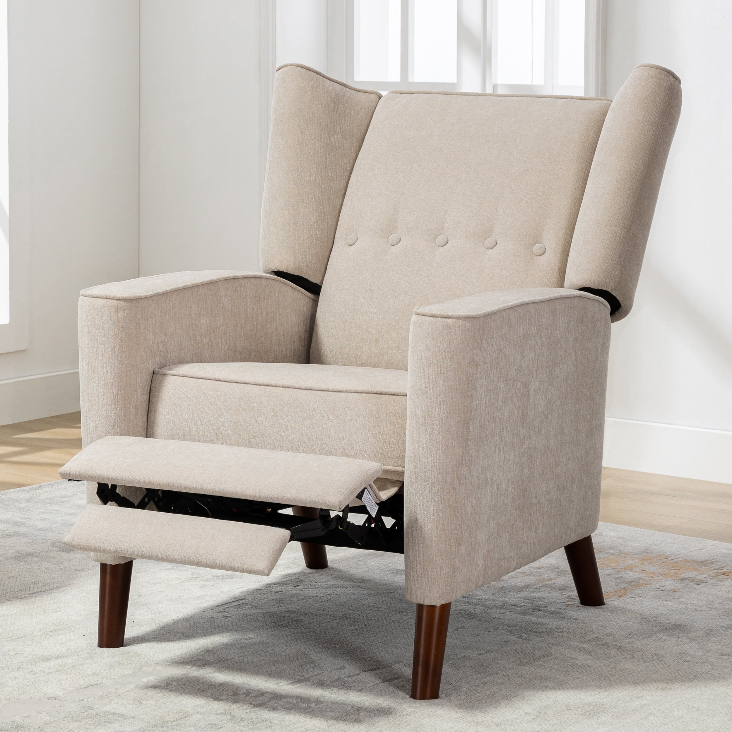 Mid Century Button Tufted Recliner Chair with Wingback, Armrest and ...