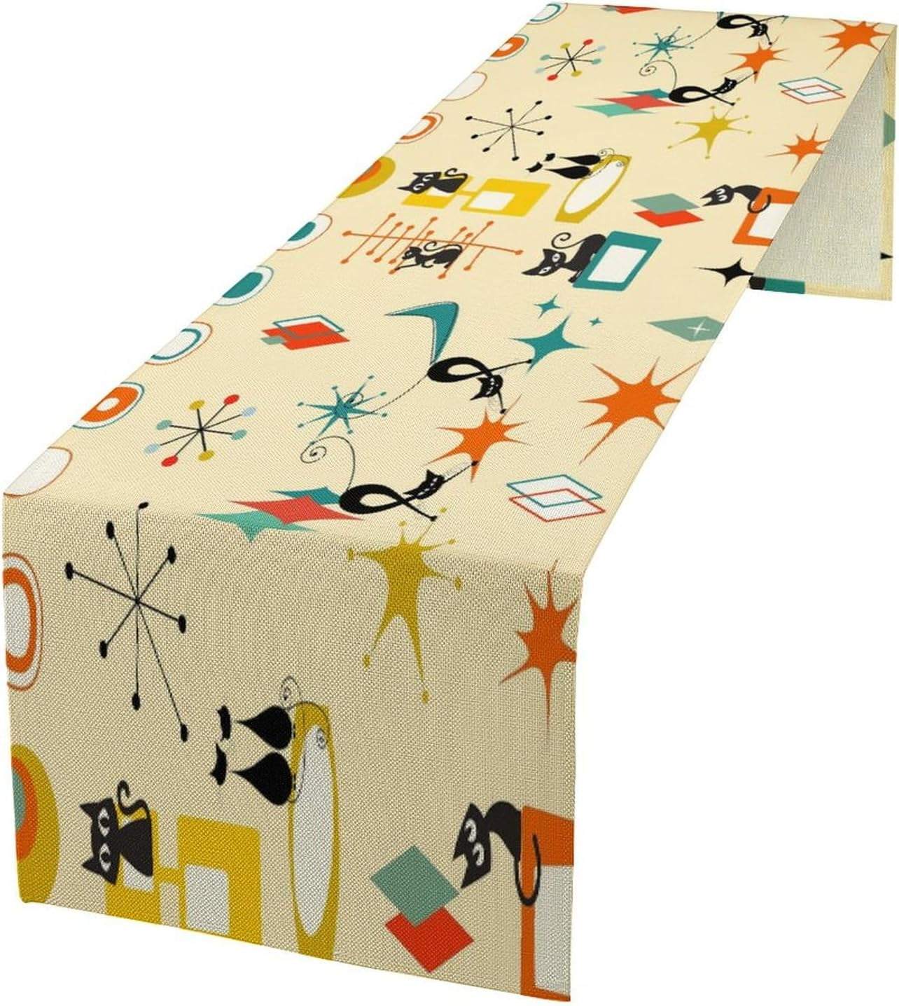 Mid Century Cat Table Runner, Retro Atomic Starburst Vintage Stars 50 ...